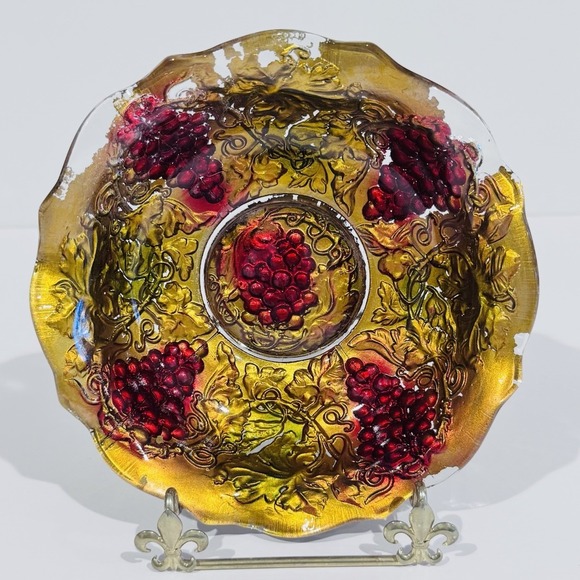 Dining | Vintage Goofus Glass Bowl Ruffle Edge Reverse Painted Grape ...